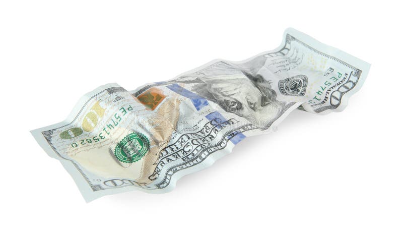 One Crumpled Dollar Banknote Isolated on White Stock Image - Image of ...