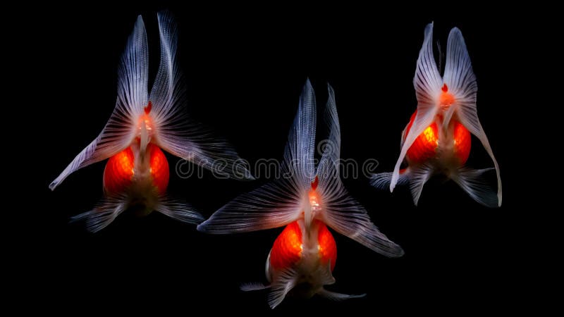 Cute Fish Oranda. Black Background. Stock Image - Image of elegant ...