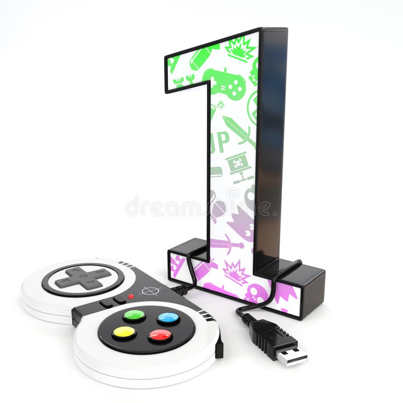 `one` 3d Number with Video Game Controller Stock Illustration ...