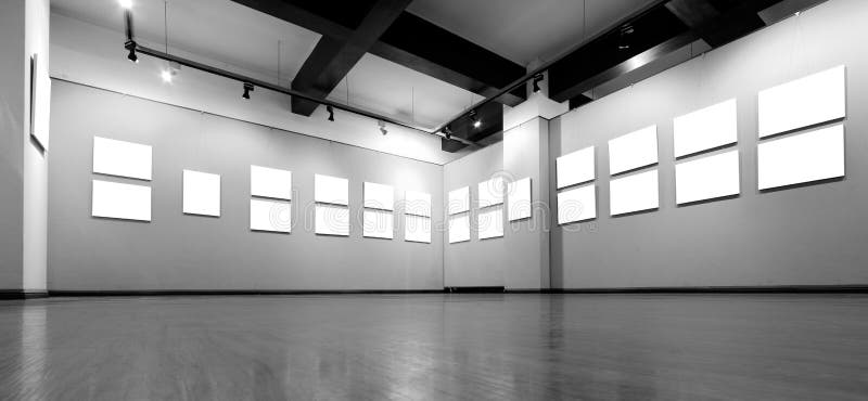 Empty Art Gallery with Blank Walls Stock Photo - Image of hall ...