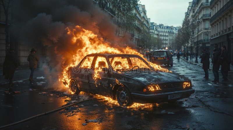 One Day, a Car Catches Fire in the City Paris Stock Photo - Image of ...