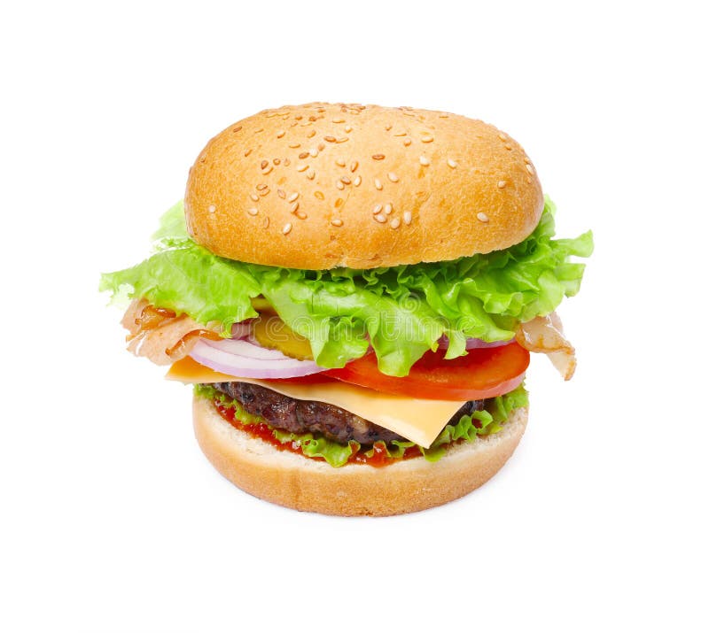 One Delicious Burger with Beef Patty and Lettuce Isolated on White ...