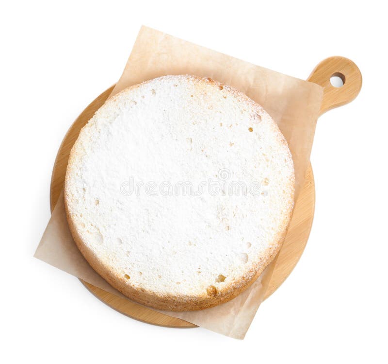 One Delicious Sponge Cake with Powdered Sugar Isolated on White, Top ...