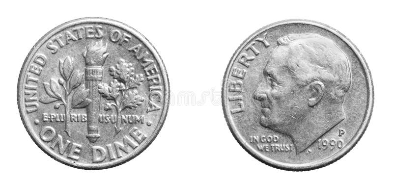 One Dime Coin Isolated on White Background Editorial Photography ...