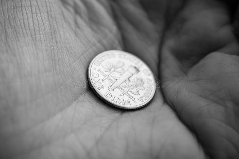 One Dime Coin on a Palm of a Hand Stock Photo - Image of franklin, dime ...