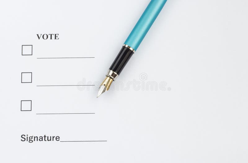 The Voting Form on the Office Table Near the Keyboard, Pen and Glasses ...