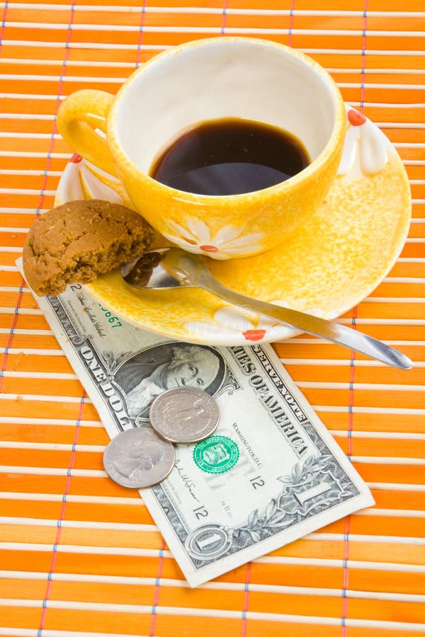 One Dollar and 50 Cent Pay for Coffee and Cookies Stock Photo - Image ...