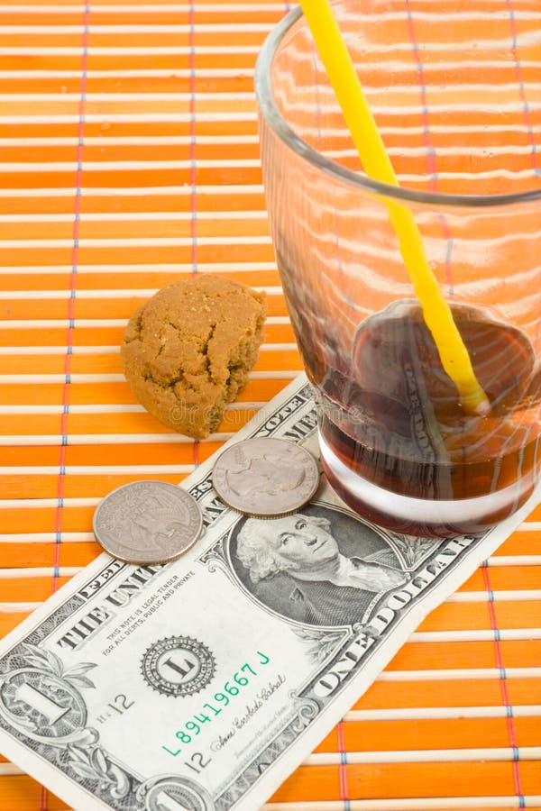 One Dollar and 50 Cent Pay for Drink and Cookies Stock Image - Image of ...