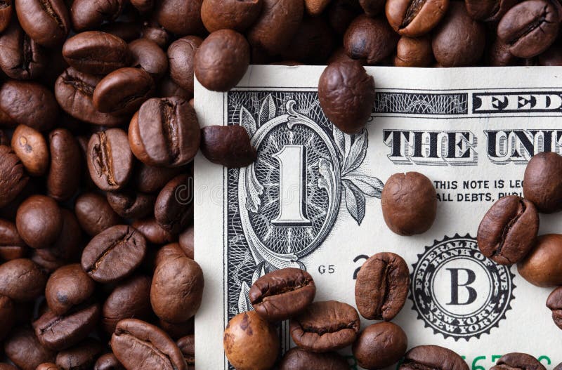 One Dollar Banknote in Black Coffee Beans. Stock Photo - Image of ...