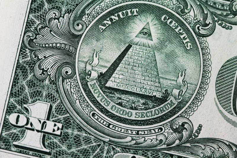 Close Up of the Pyramid and Eye on the Back of a One Dollar Bill Stock ...