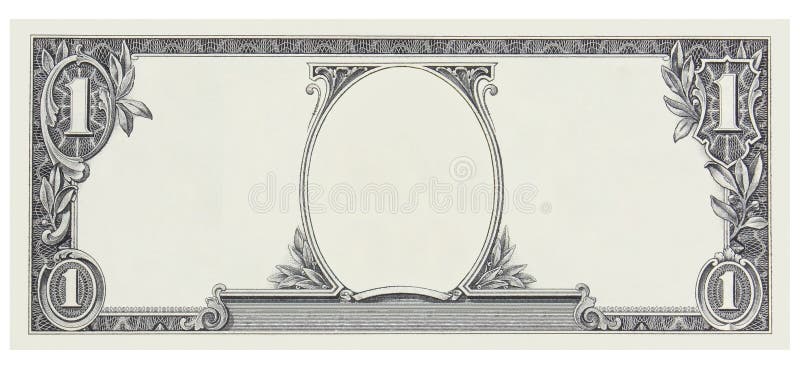 One Dollar Bill Front Empty No Face Frame for Design Isolated on White ...