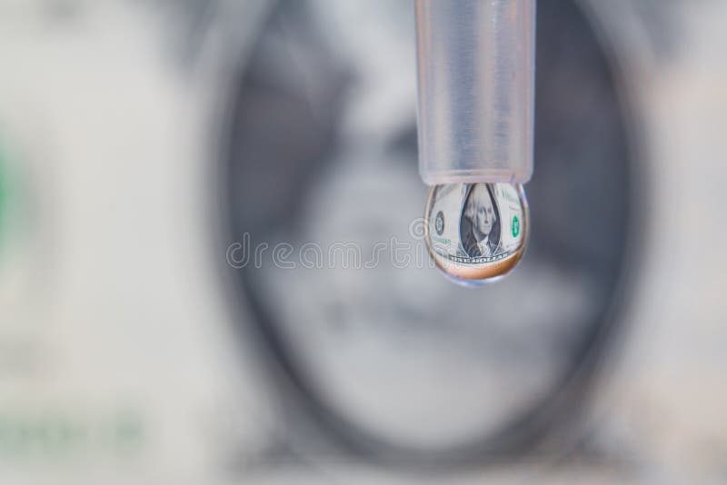 One Dollar Bill Reflects in a Drop. Saving Money or Last Dollar Concept ...