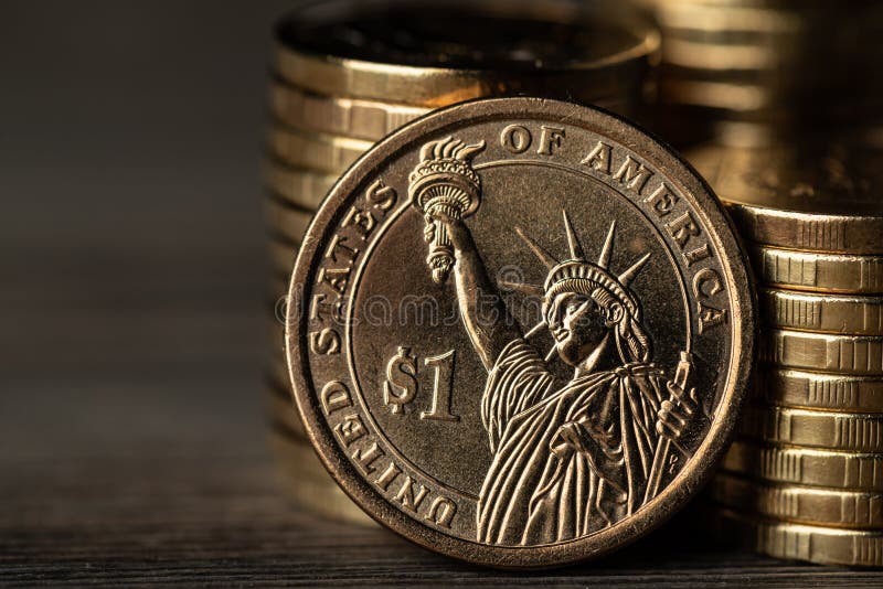 One dollar coin stock image. Image of loss, metal, shiny - 164415641