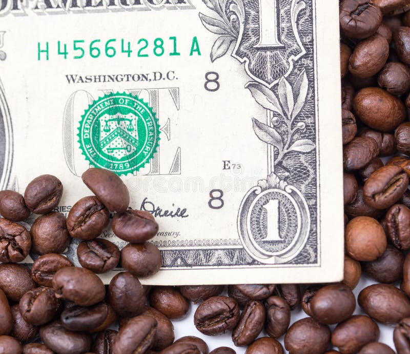 One dollar in coffee beans stock image. Image of bean - 110749257