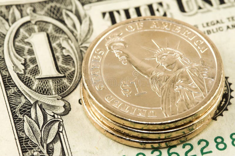 One dollar coin on note stock image. Image of states, savings - 1992165