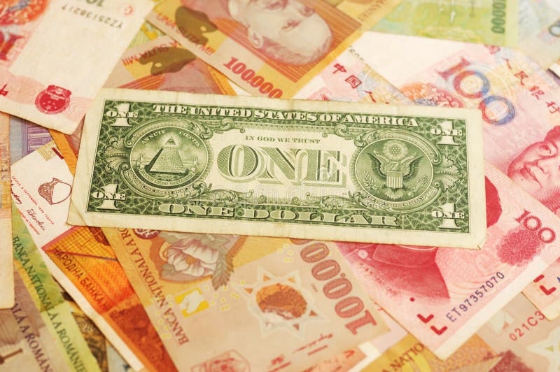 One Dollar Over Collection of Foreign Currencies Stock Image - Image of ...