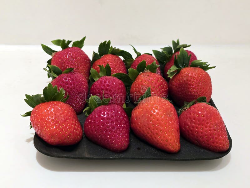 One Dozen Fresh Strawberries Ready To Eat Stock Photo - Image of group ...