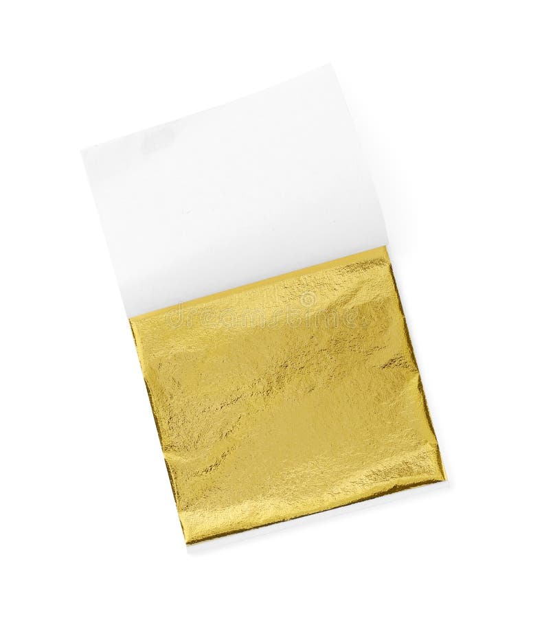 One Edible Gold Leaf Sheet Isolated on White, Top View Stock Image ...
