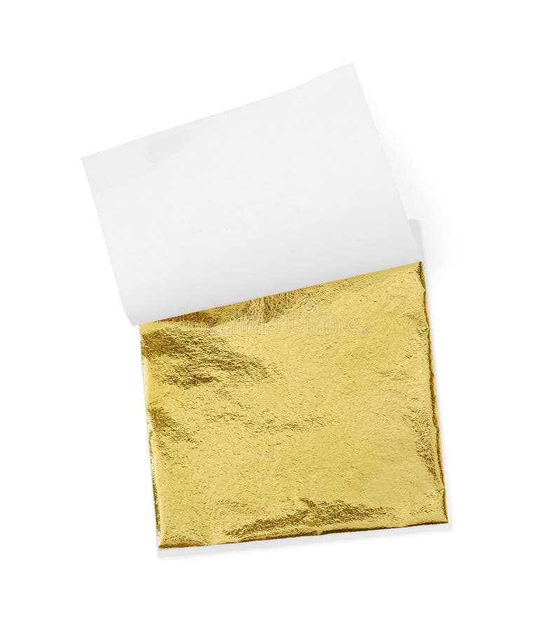 One Edible Gold Leaf Sheet Isolated on White, Top View Stock Photo ...