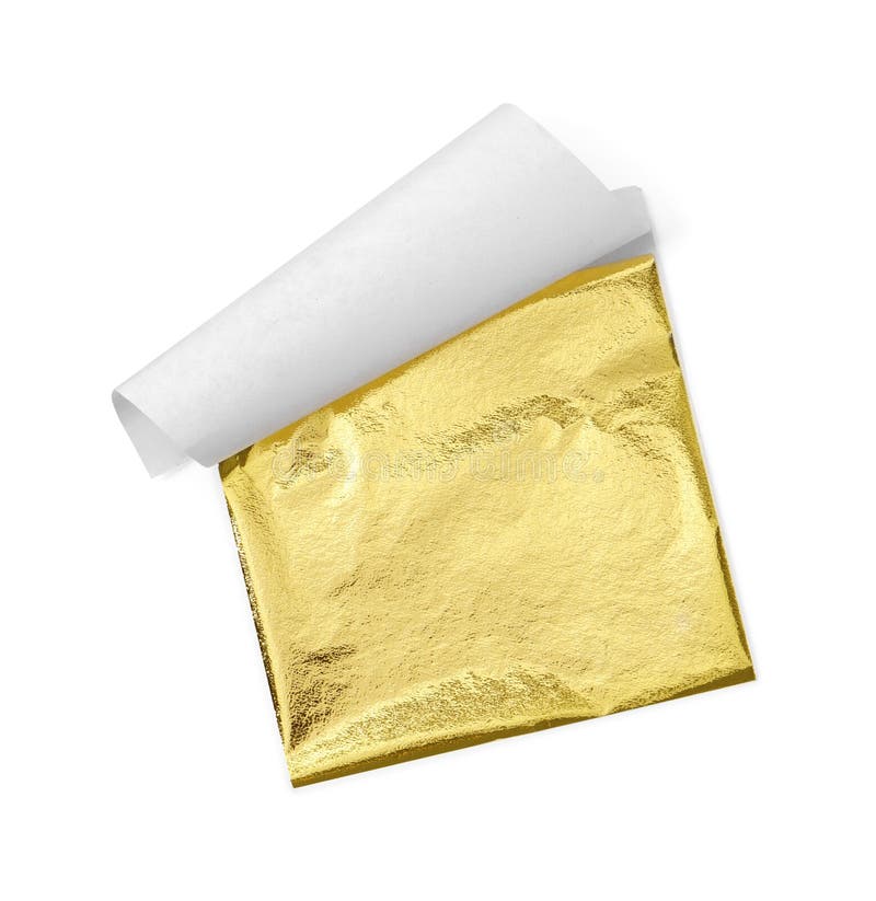 One Edible Gold Leaf Sheet Isolated on White, Top View Stock Image ...