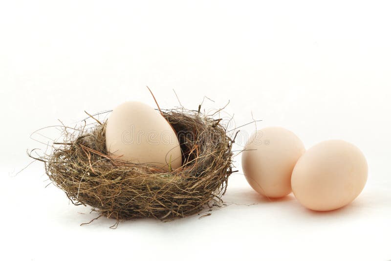 One Egg Inside the Nest and Two Eggs Outside Stock Photo - Image of ...