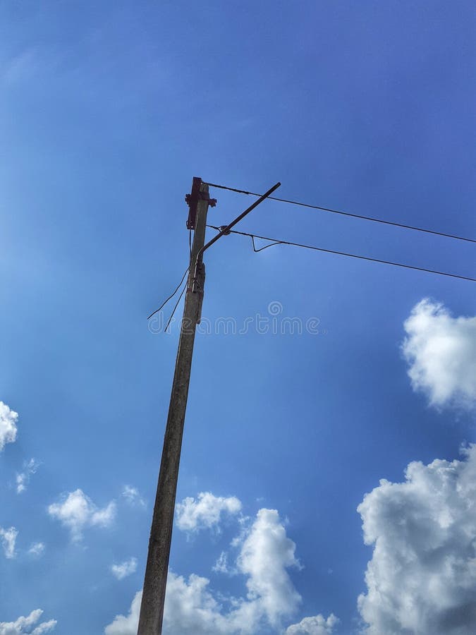 One Electric Post with Electric Lines in Clear Sky Background . Stock ...