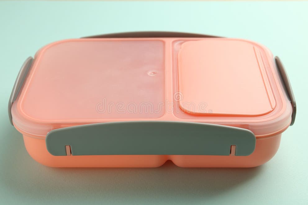 One Empty Lunch Box on Light Blue Background, Closeup Stock Photo ...