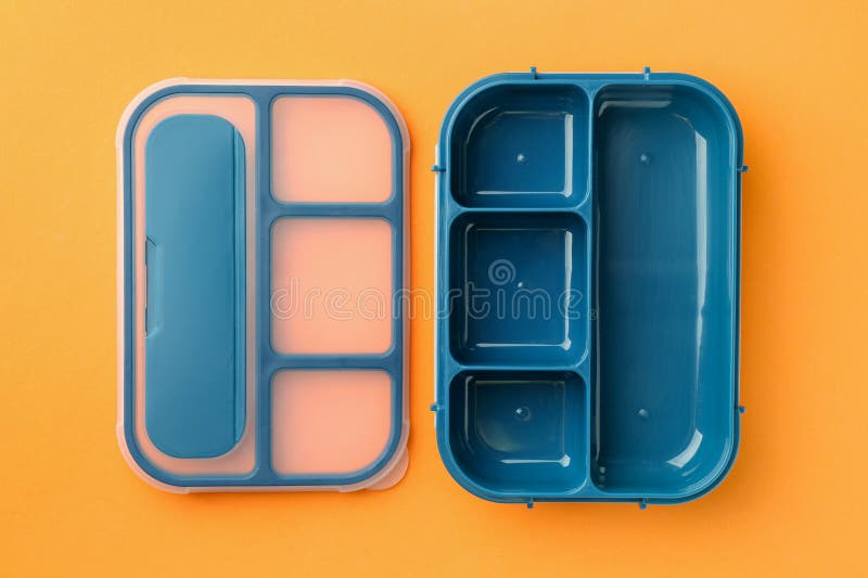One Empty Lunch Box Orange Background Flat Lay Stock Photos - Free ...