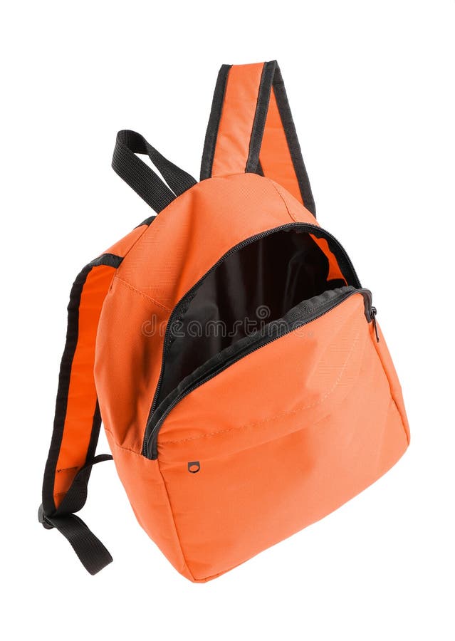 One Empty Orange Backpack Isolated on White Stock Image - Image of ...