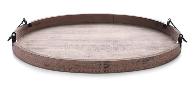 One Empty Wooden Tray Isolated on White Stock Photo - Image of handles ...