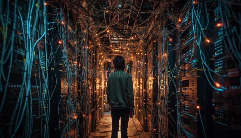 One Engineer Standing Indoors, Working on Computer Equipment with ...