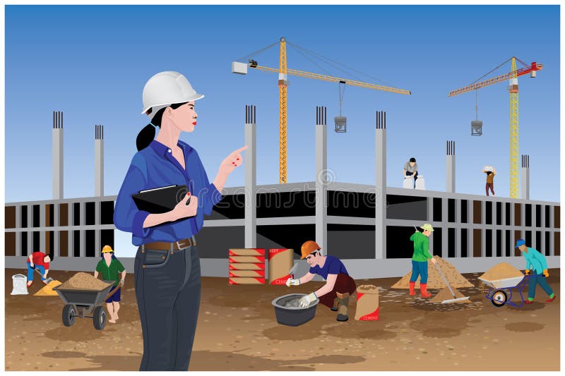 One Engineer Woman is Inspecting the Construction Work.vector Design ...