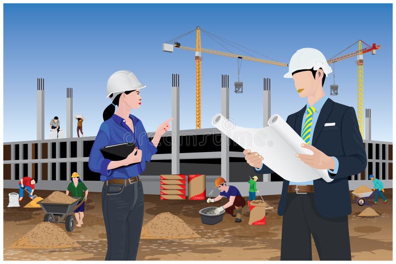 One Engineer Woman is Inspecting the Construction Work.vector Design ...