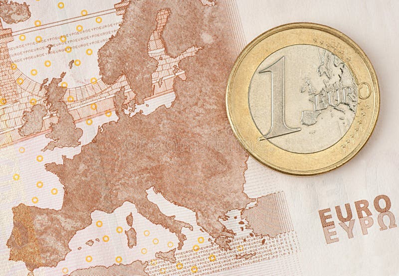 One Euro Coin on Euro Banknote Stock Photo - Image of metal, circular ...