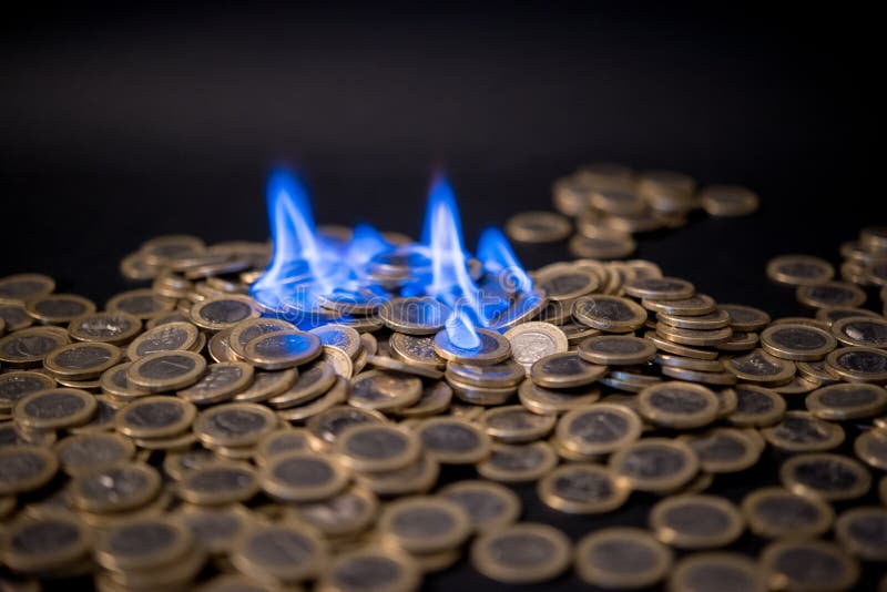 One euro coins on fire stock photo. Image of effect, currency - 86239826
