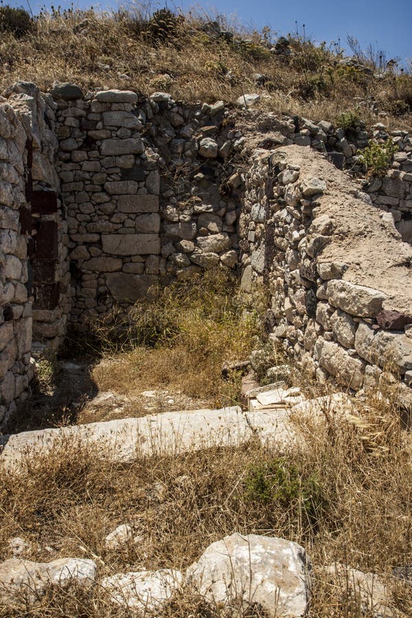 One of the 3 Exedrae at Ancient Thira, Santorini Stock Photo - Image of ...