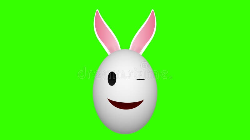 One Eye Blink Bunny Egg with Smiley Facial Expression on Green Screen ...