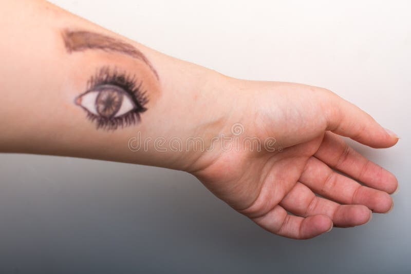One Eye Drawn on the Arm of a Teenager Stock Image - Image of eyelashes ...