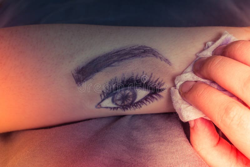 One Eye Drawn on the Arm of a Teenager Stock Photo - Image of lashes ...