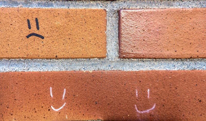 One-faced Emoticon Drawing on Brick Stock Photo - Image of office, mood ...