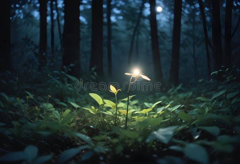 One Firefly, Which Looked Striking, Perched on the Top of a Tree Stock ...