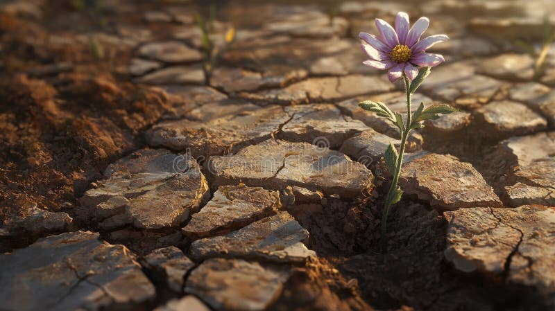One Flower Grows in Dry Soil. Selective Focus Stock Photo - Image of ...