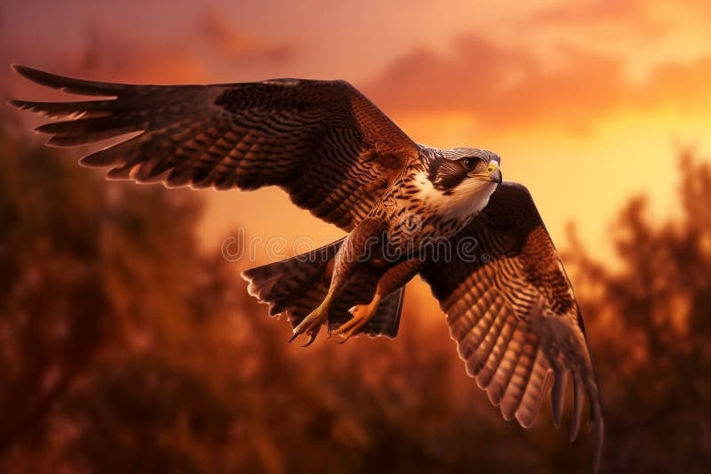 One Flying Falcon in the Nature Background in the Evening. Generative ...