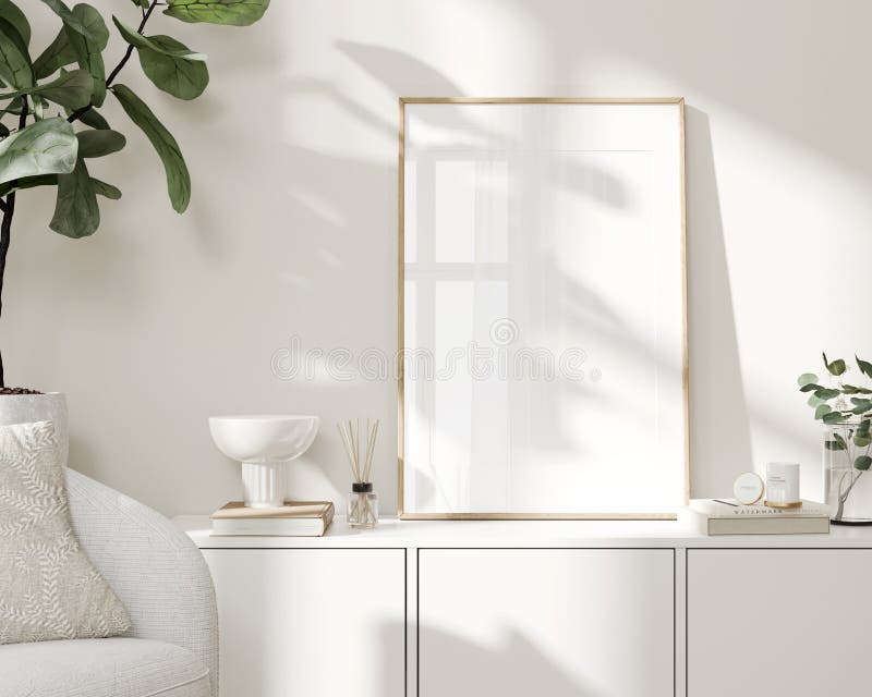 One Frame Mockup, Home Interior Background, 3D Render Stock ...