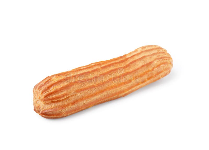 Cut Delicious Eclair Covered with Glaze Isolated on White Stock Photo ...