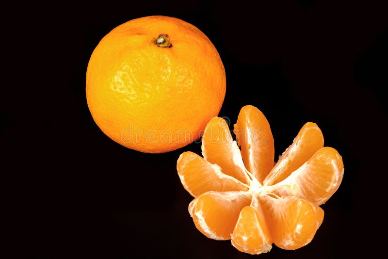 One Fresh Mandarin and One a Peeled Stock Image - Image of healthy ...