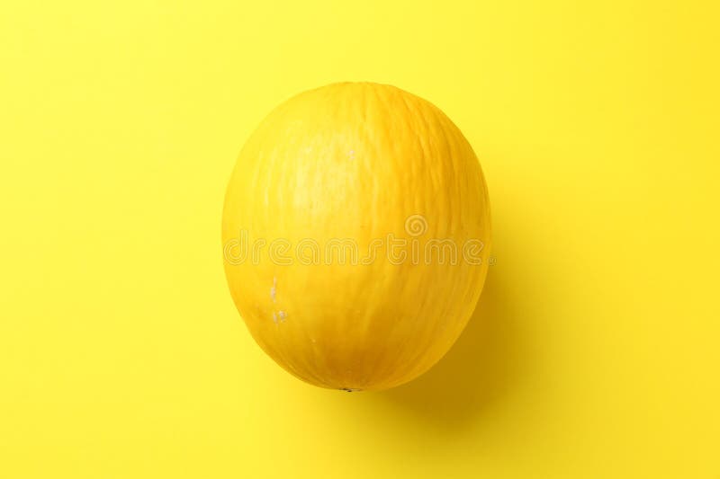 One Fresh Melon on Yellow Background, Top View Stock Photo - Image of ...