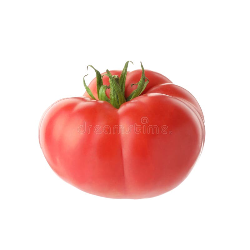 One Fresh Ripe Pink Tomato Isolated on White Stock Photo - Image of ...