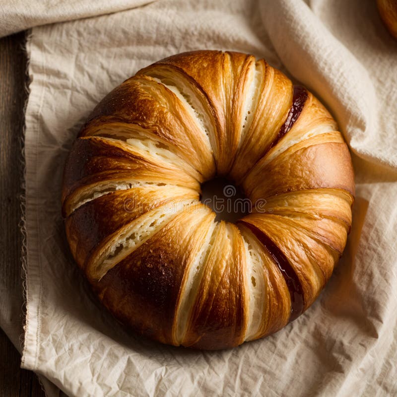 One Fresh Round Croissant Close-up. Generative AI Stock Illustration ...