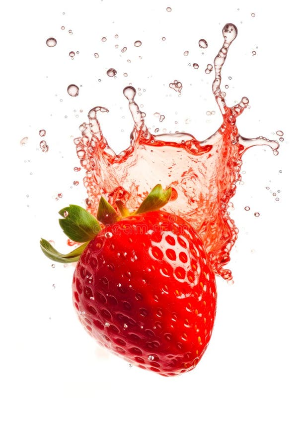 One Fresh Strawberry and Water Splash Isolate Background. Generative AI ...